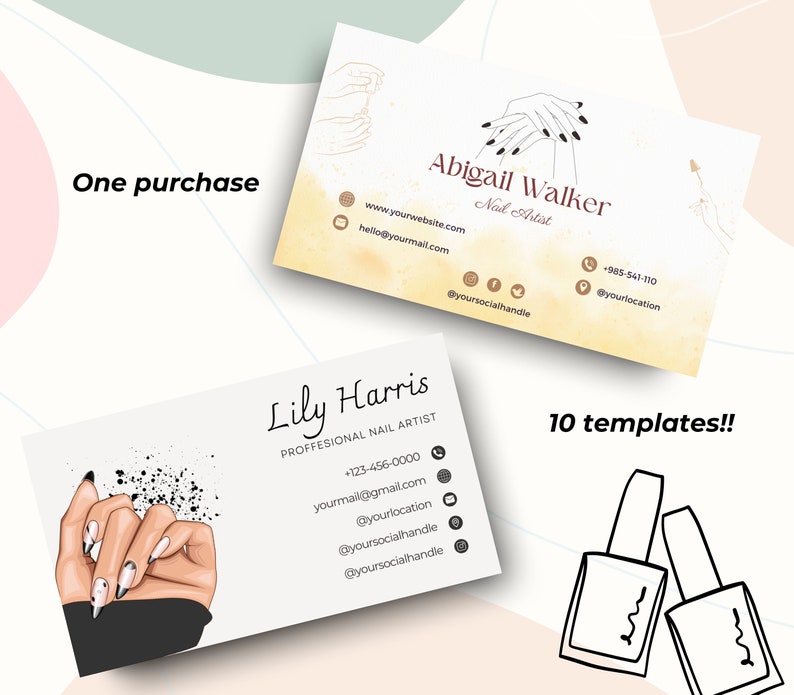 10x Editable Nail Tech Card Template, Nails Calling Card With QR Code ...