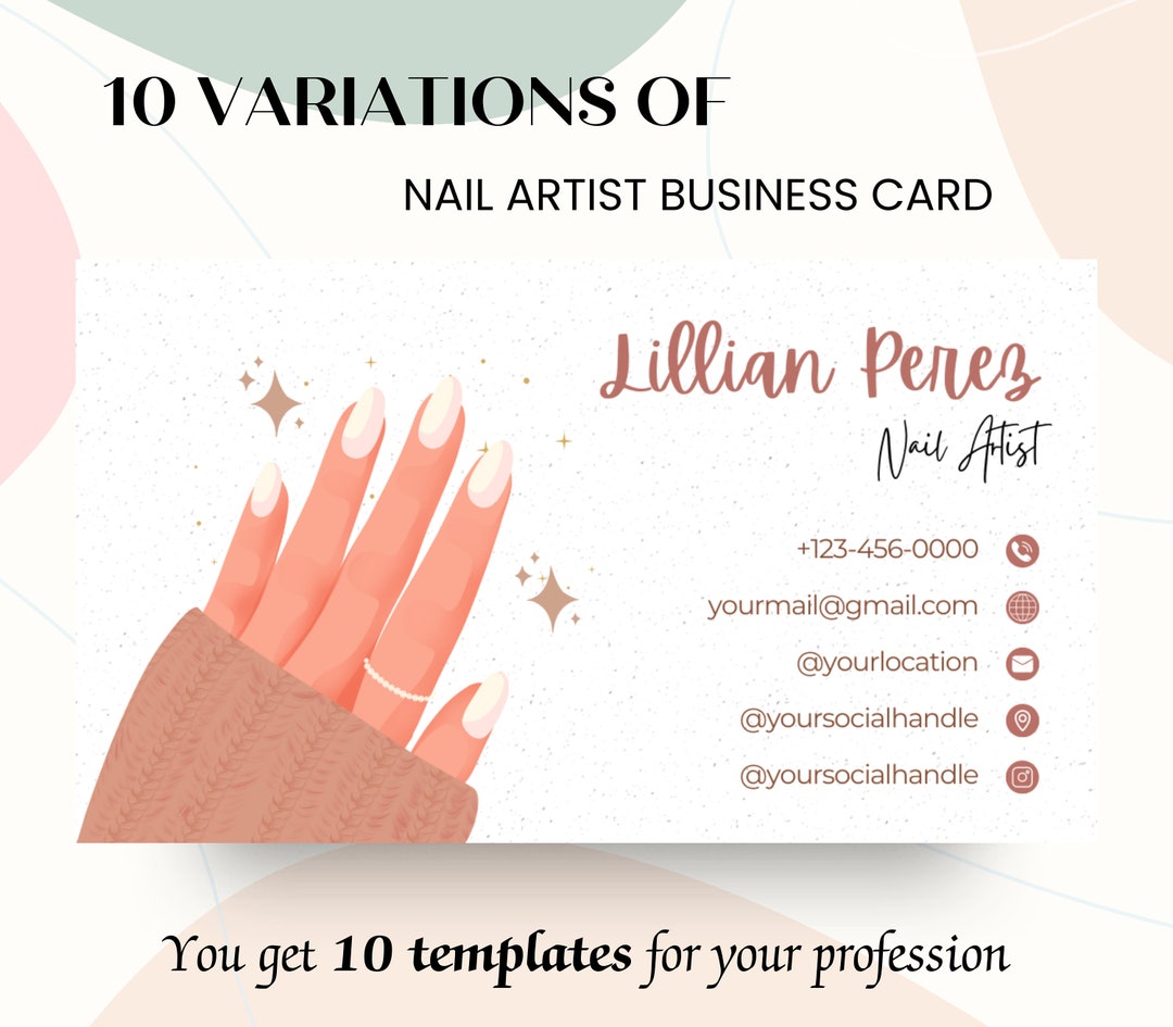 10x Editable Nail Tech Card Template, Nails Calling Card With QR Code ...