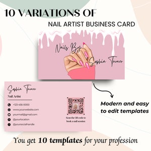 10x Editable Nail Tech Card Template, Nails Calling Card With QR Code ...