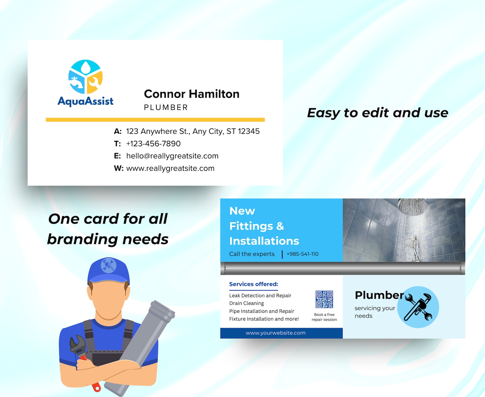 10x Trendy Plumber Business Card, Business Card Template for Plumbers ...