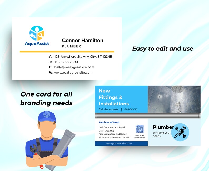 10x Trendy Plumber Business Card, Business Card Template for Plumbers ...