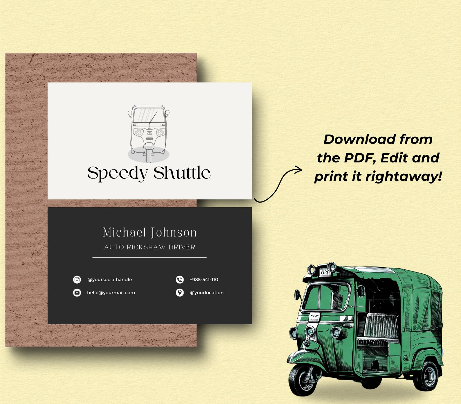 10x Tuk-tuk / Auto Rickshaw Driver Business Card Templates Raksha, Baby ...