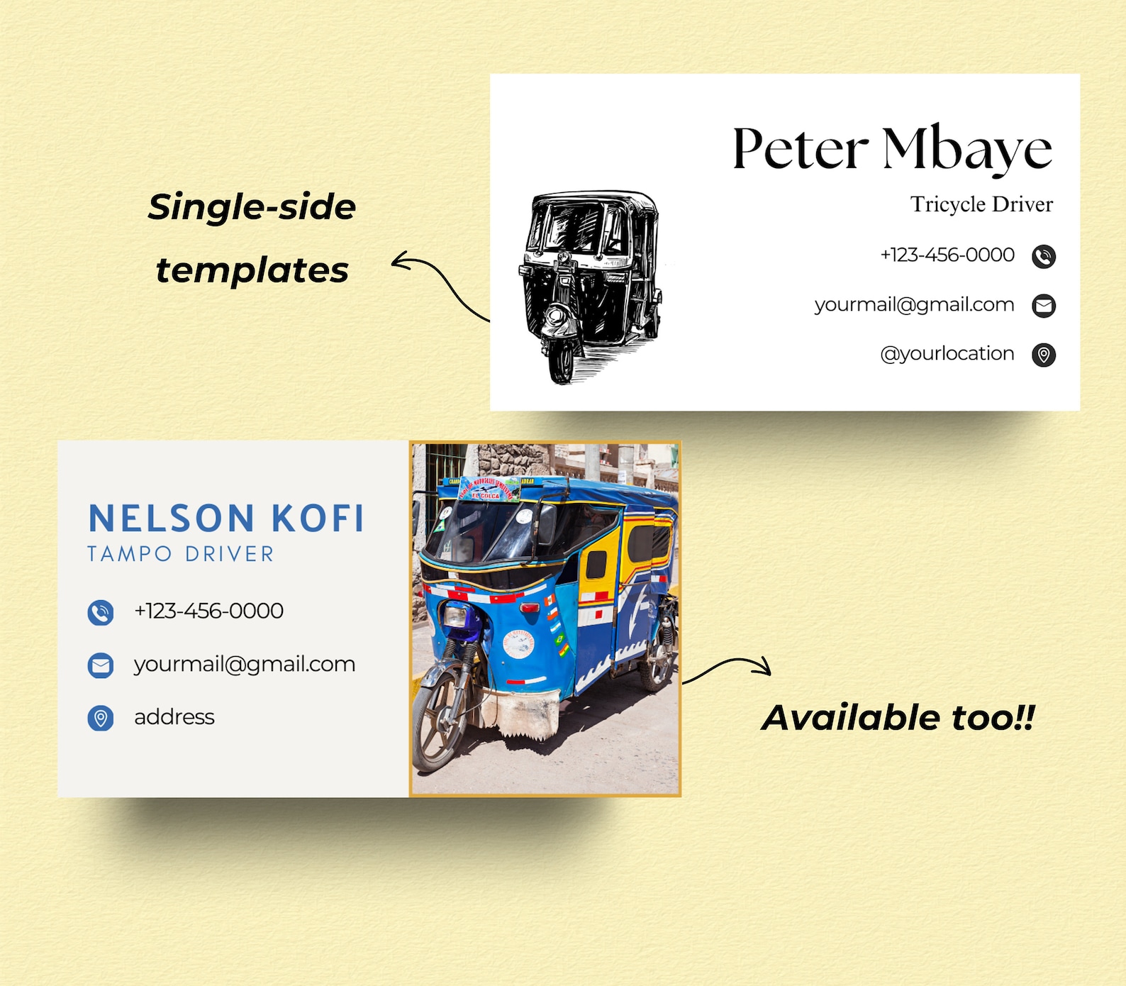 10x Tuk-tuk / Auto Rickshaw Driver Business Card Templates Raksha, Baby ...