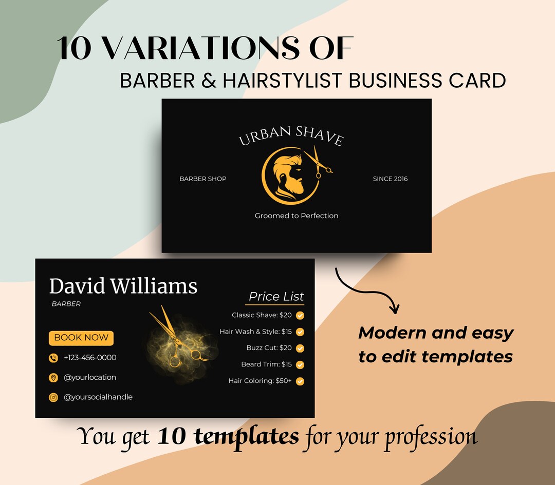 10x Barber Shop Card Template Bundle | Editable in Canva | Instant ...