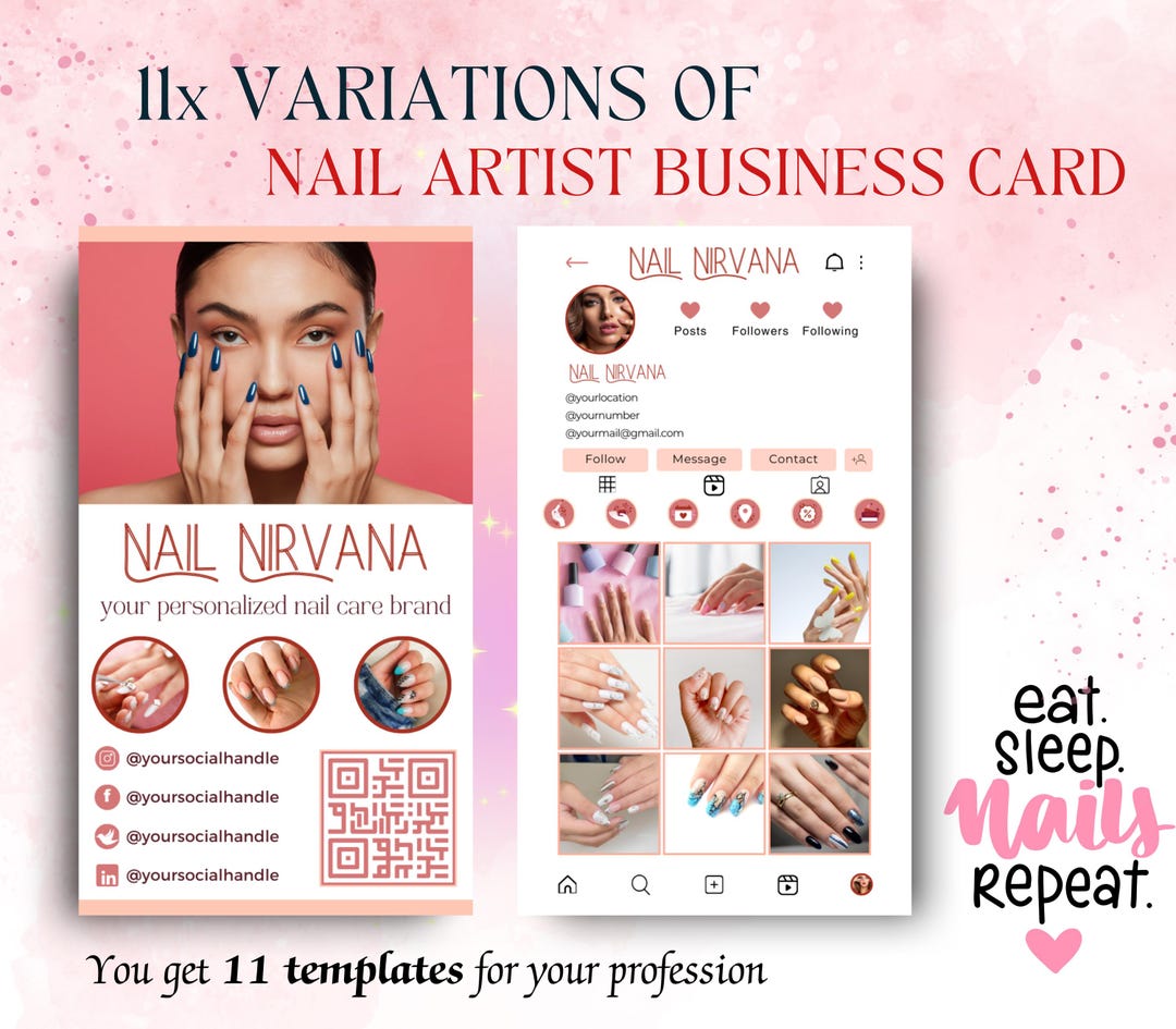 11x Editable Nail Tech Card Template, DIY Canva Grid Template, Make up ...