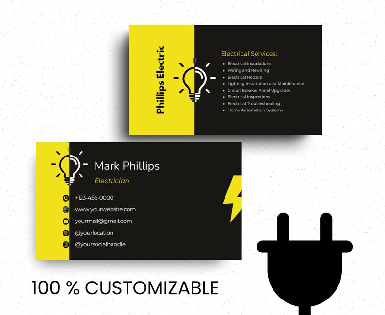 10x Electrician Electric Handyman Business Card Trendy Lightning ...