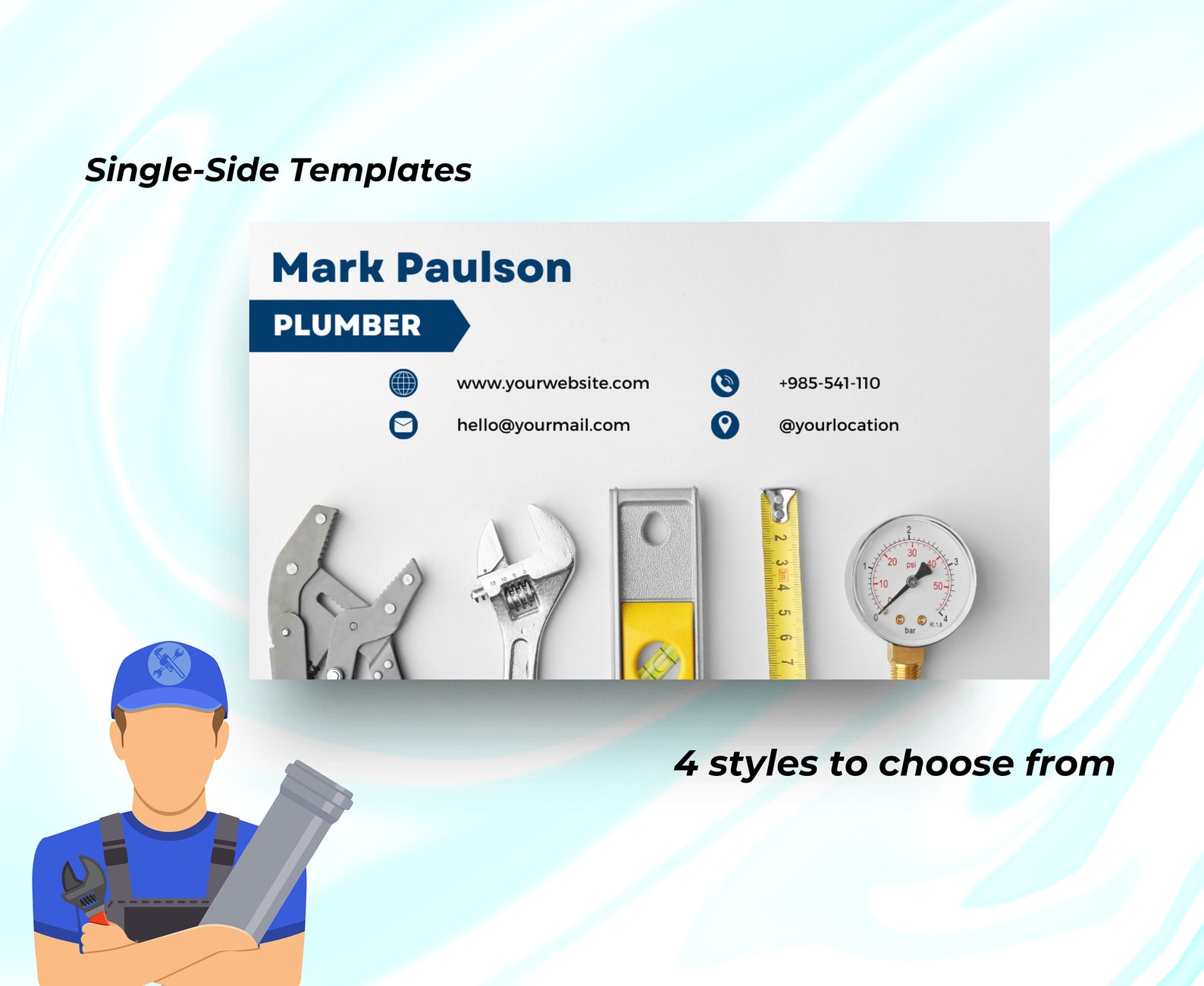 10x Trendy Plumber Business Card, Business Card Template for Plumbers ...