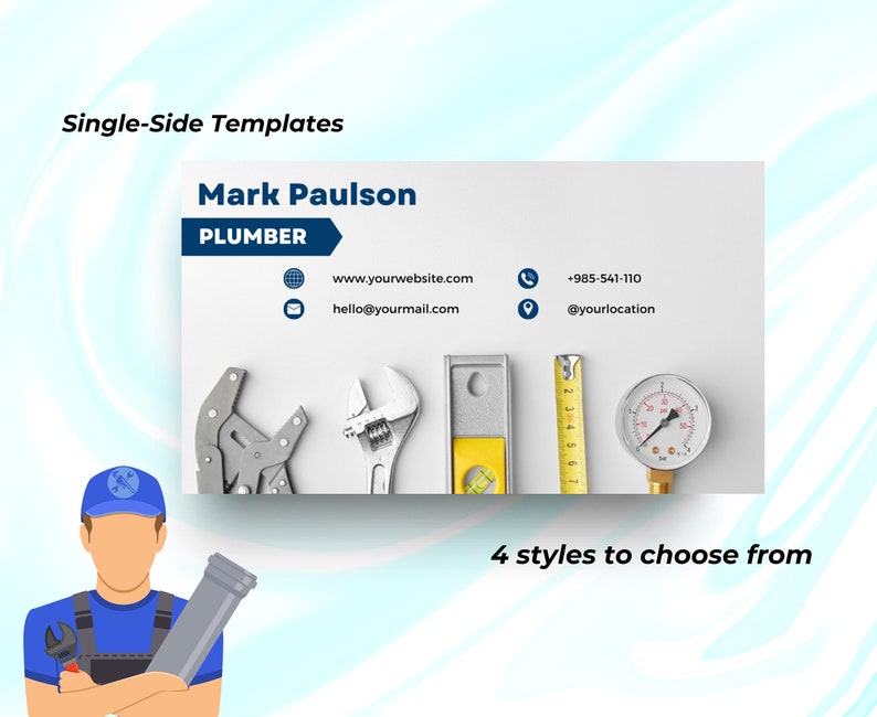 10x Trendy Plumber Business Card, Business Card Template for Plumbers ...