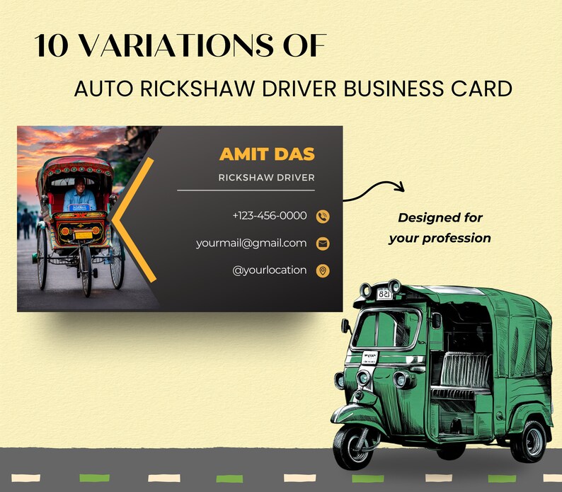 10x Tuk-tuk / Auto Rickshaw Driver Business Card Templates Raksha, Baby ...