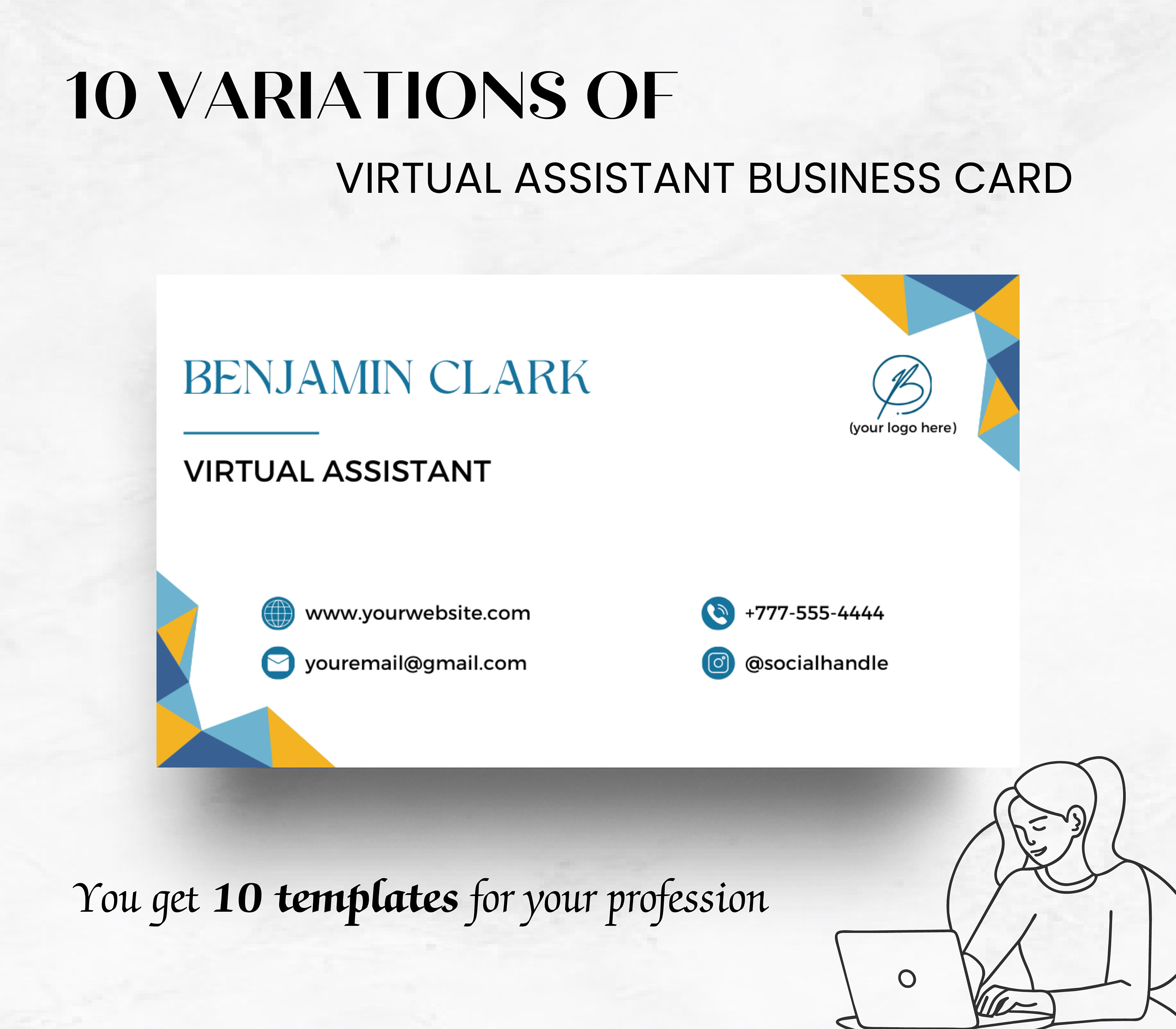 10x Virtual Assistant Business Card, Business Card Template Printable ...