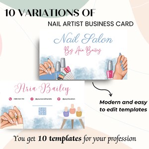 10x Editable Nail Tech Card Template, Nails Calling Card With QR Code ...