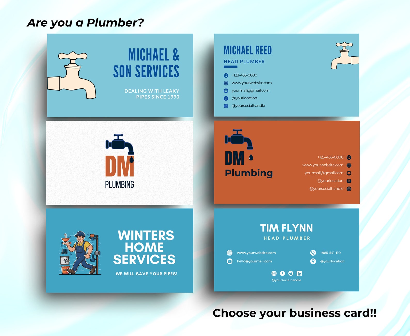 10x Trendy Plumber Business Card, Business Card Template for Plumbers ...