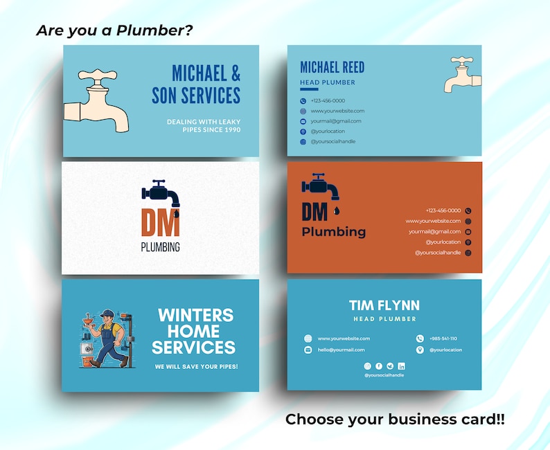 10x Trendy Plumber Business Card, Business Card Template for Plumbers ...