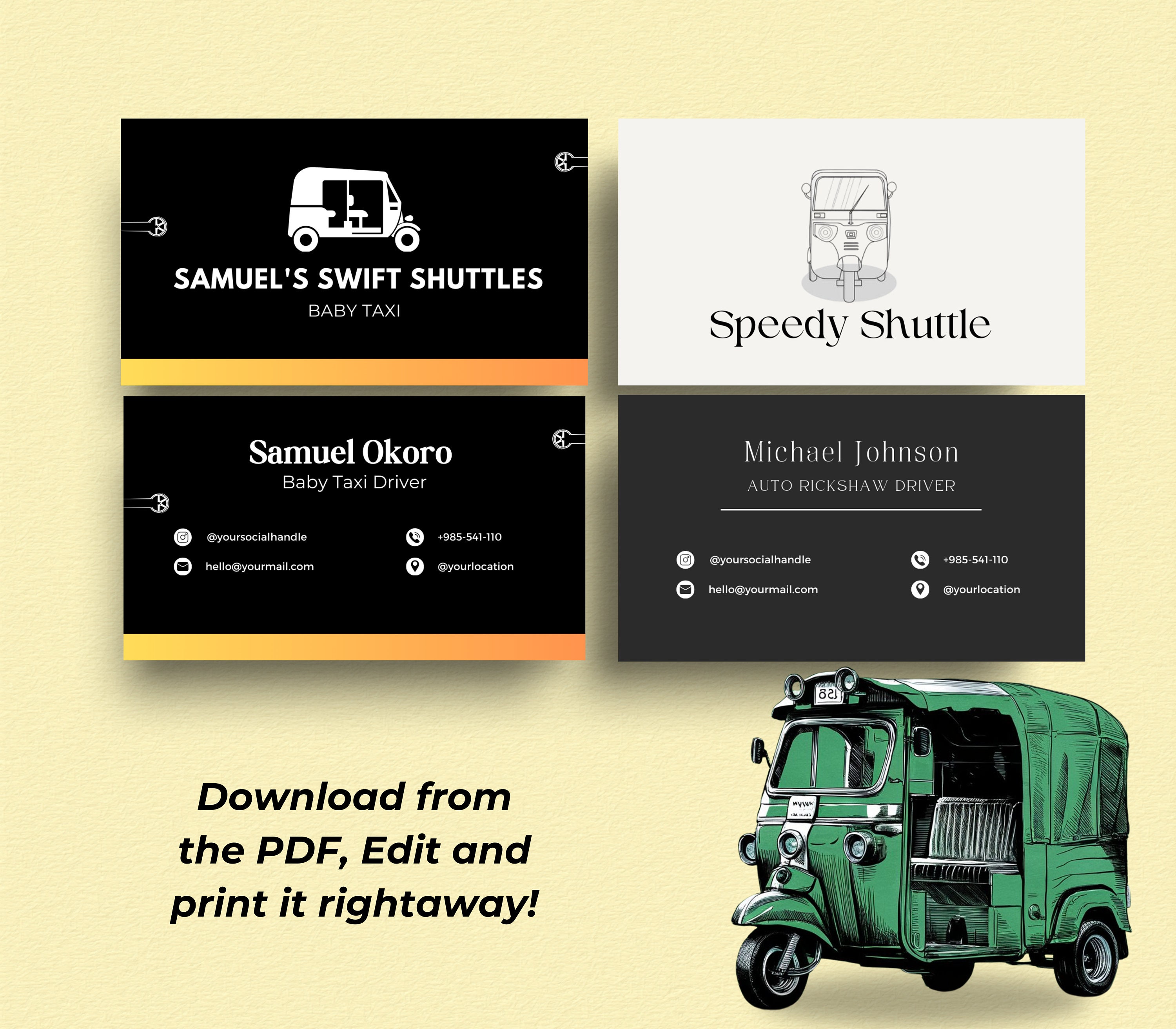 10x Tuk-tuk / Auto Rickshaw Driver Business Card Templates | Raksha ...