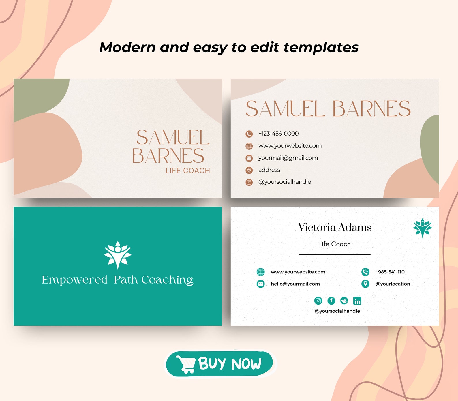 10x Life Coach Business Card, Business Card Template Printable Business ...