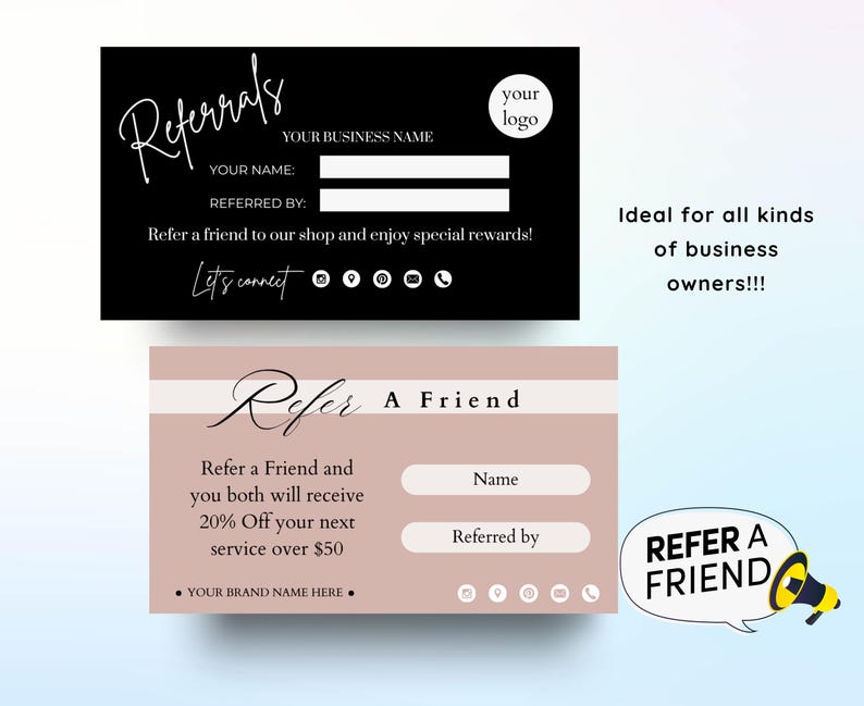 10x Variations of Editable Referral Card Template, Printable Refer a ...
