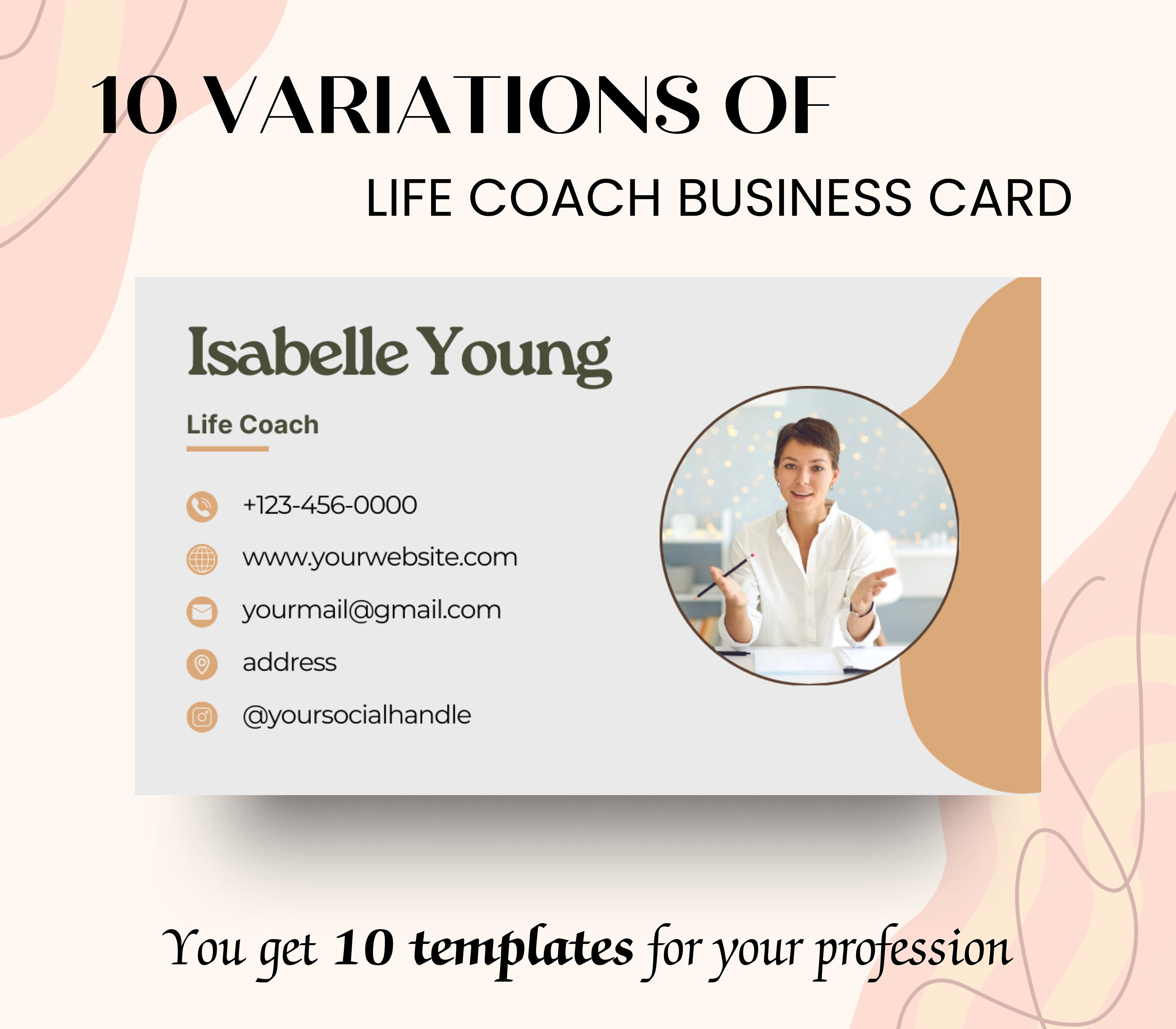 10x Life Coach Business Card, Business Card Template Printable Business Card Pastel Business ...