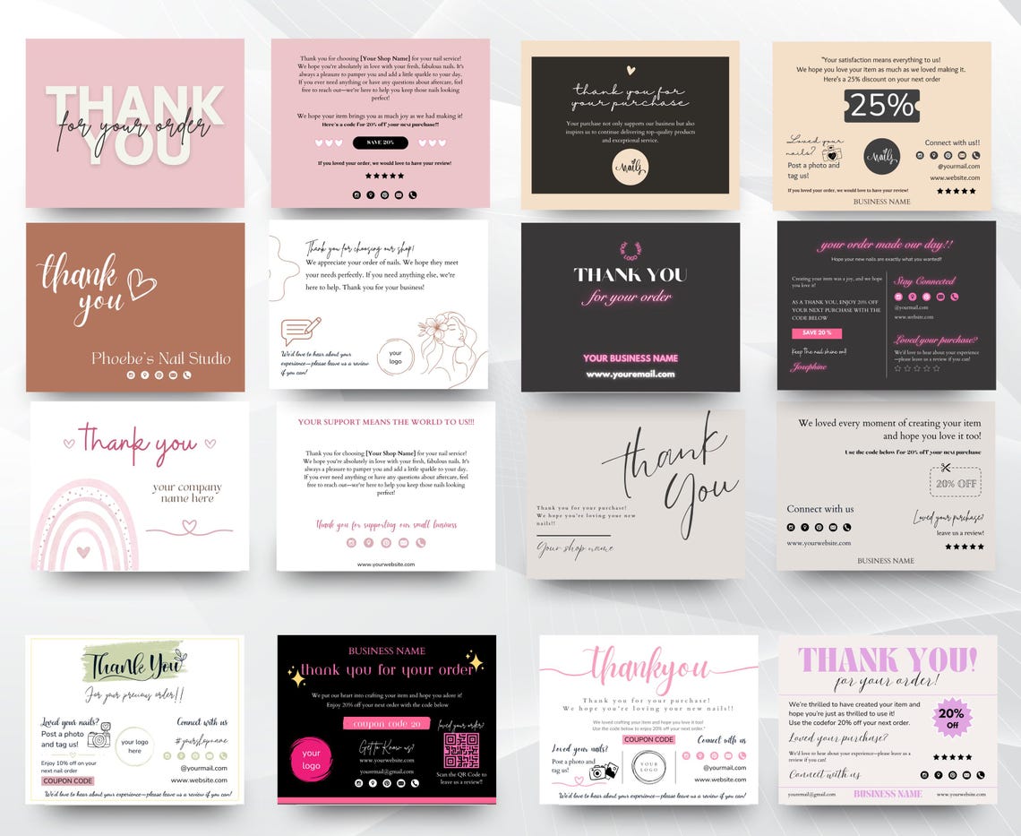 10x Variations of Thank You Card, Printable Thank You Card, Editable in ...