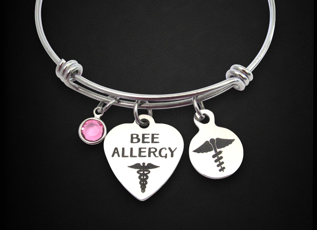 Bee Allergy Medical Bracelet W/ Caduceus Charm and Birthstone, Bee ...