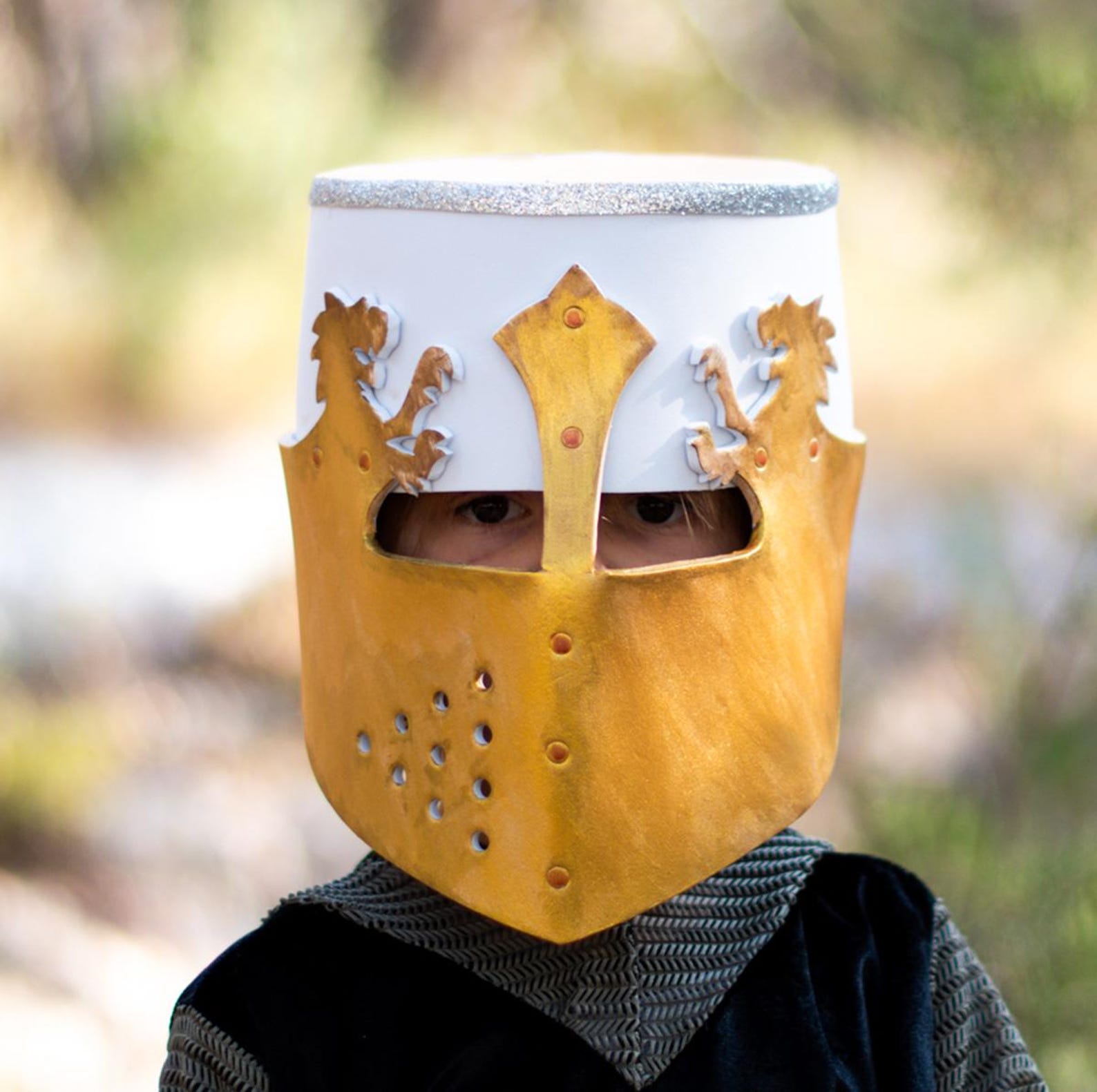 Knight Helmet Gold Lion | Great Helm Style Costume | Kid Size 50cm, 19 ...