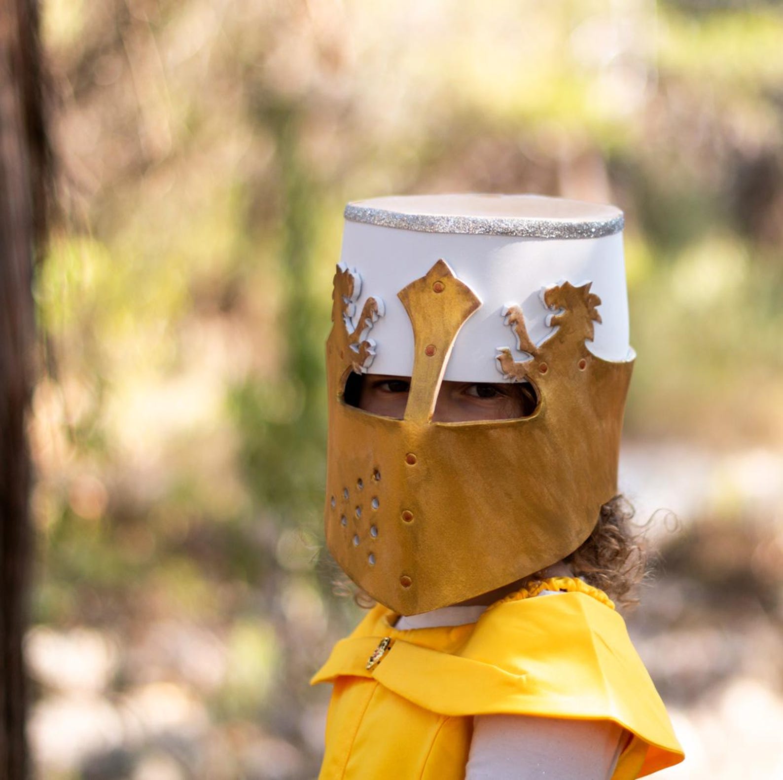 Knight Helmet Gold Lion | Great Helm Style Costume | Kid Size 50cm, 19 ...
