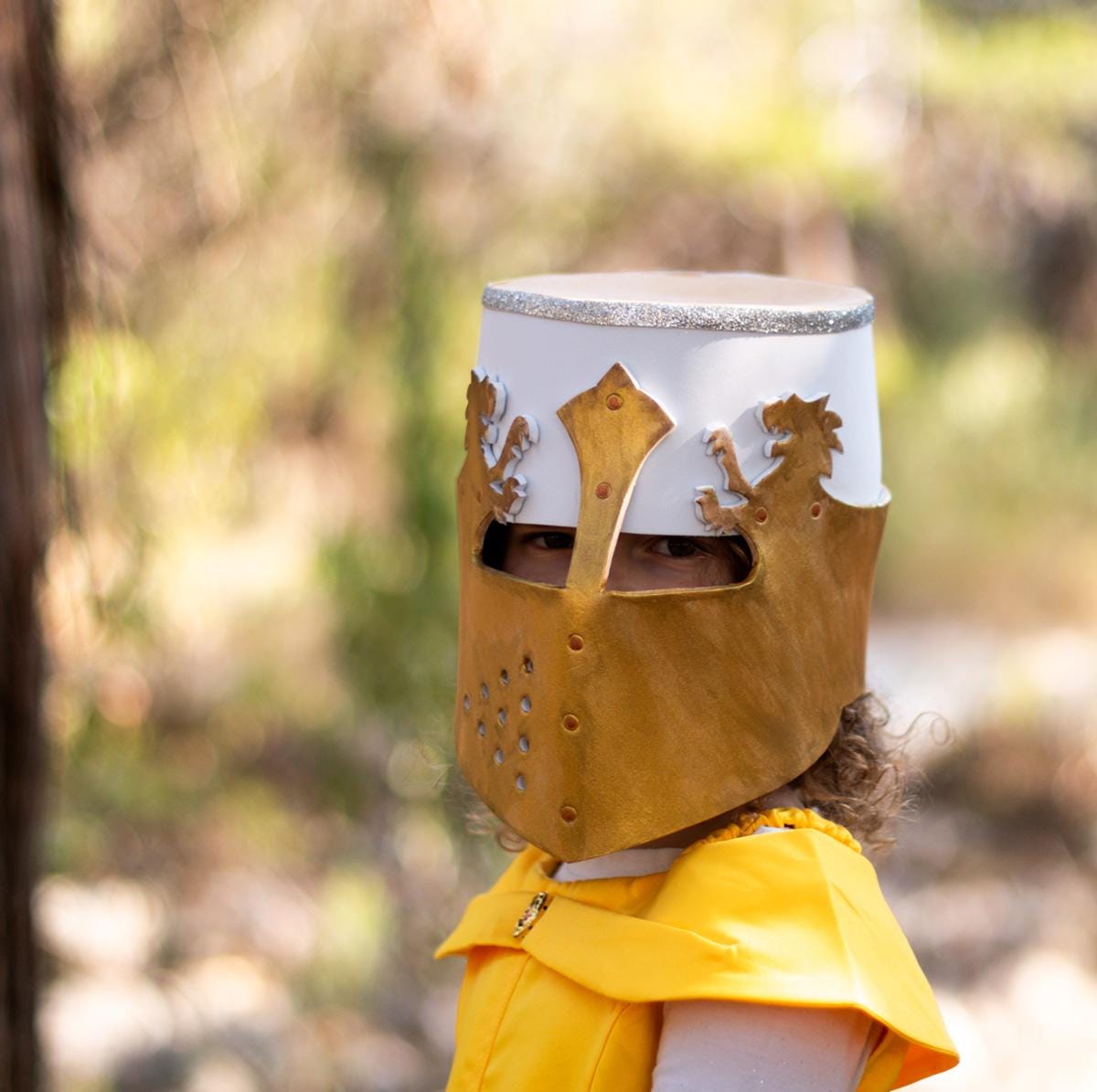 Knight Helmet Gold Lion | Great Helm Style Costume | Kid Size 50cm, 19 ...