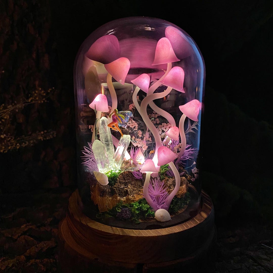 Enchanted Purple Mushroom Lamp With Miniature Fairy, Cute Fairy Lamp ...
