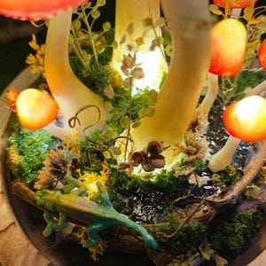 Handmade Fantasy Mushroom Lamp With Swamp & Lizard, Unique Chameleon ...