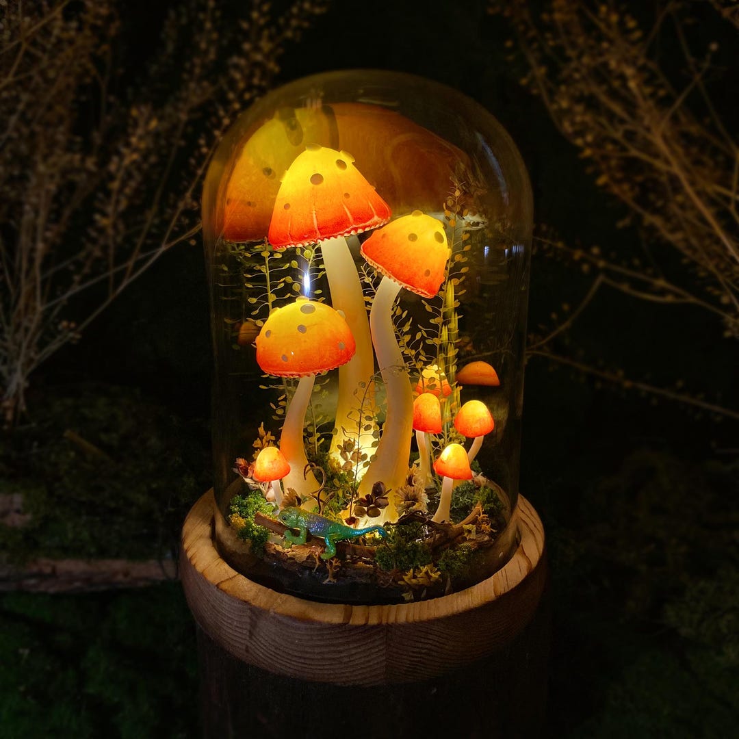 Handmade Fantasy Mushroom Lamp With Swamp & Lizard, Unique Chameleon ...