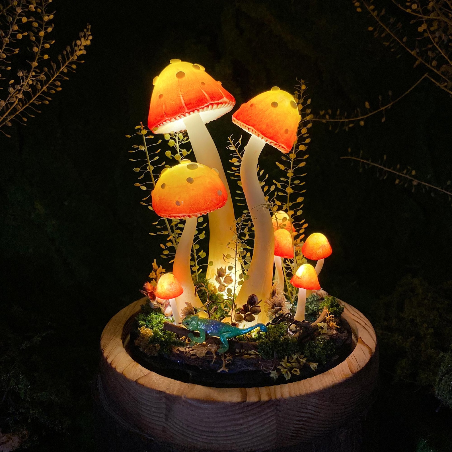 Handmade Fantasy Mushroom Lamp With Swamp & Lizard, Unique Chameleon ...