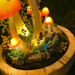 Handmade Fantasy Mushroom Lamp With Swamp & Lizard, Unique Chameleon ...
