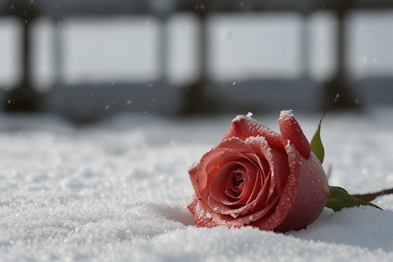 A Digital Printable Canvas Art Downloadable Canvas A Red Rose in Winter ...