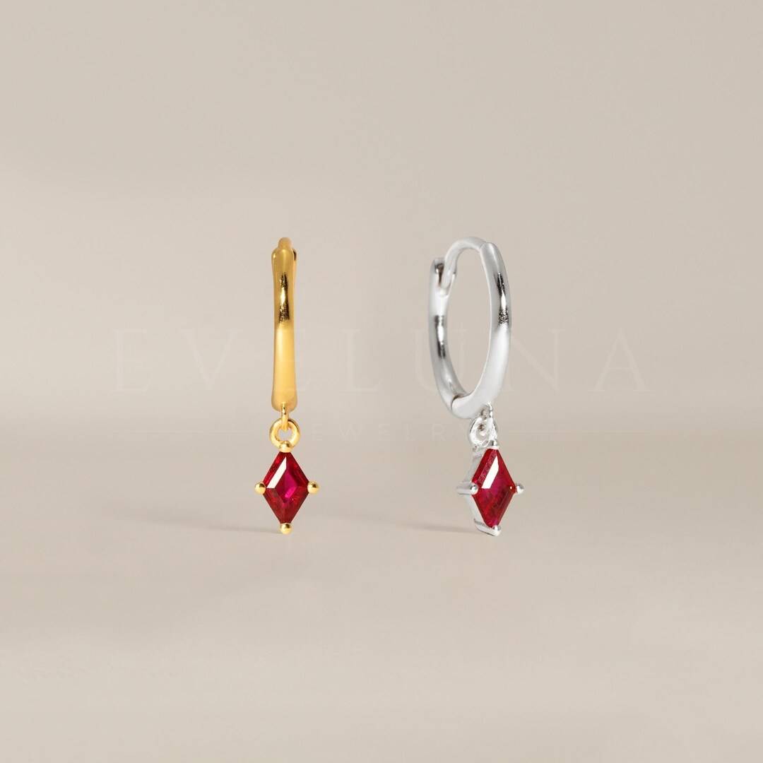 HOOPS: Ruby Gemstone Dangle Hoop Earrings • Ruby Birthstone Earrings ...