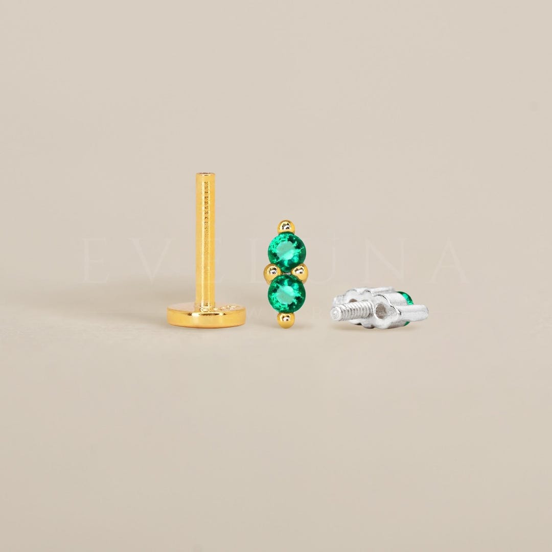 FLAT BACK: Emerald Double Flat Back Labret • Cartilage Stud • Helix ...