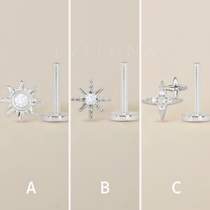 FLAT BACK: Tiny Celestial Star Sun Flat Back Labret • Cartilage Stud ...