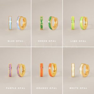 HOOPS: Blue Opal Inlay Huggie Hoop Earrings • Blue Opal Huggie Earrings ...