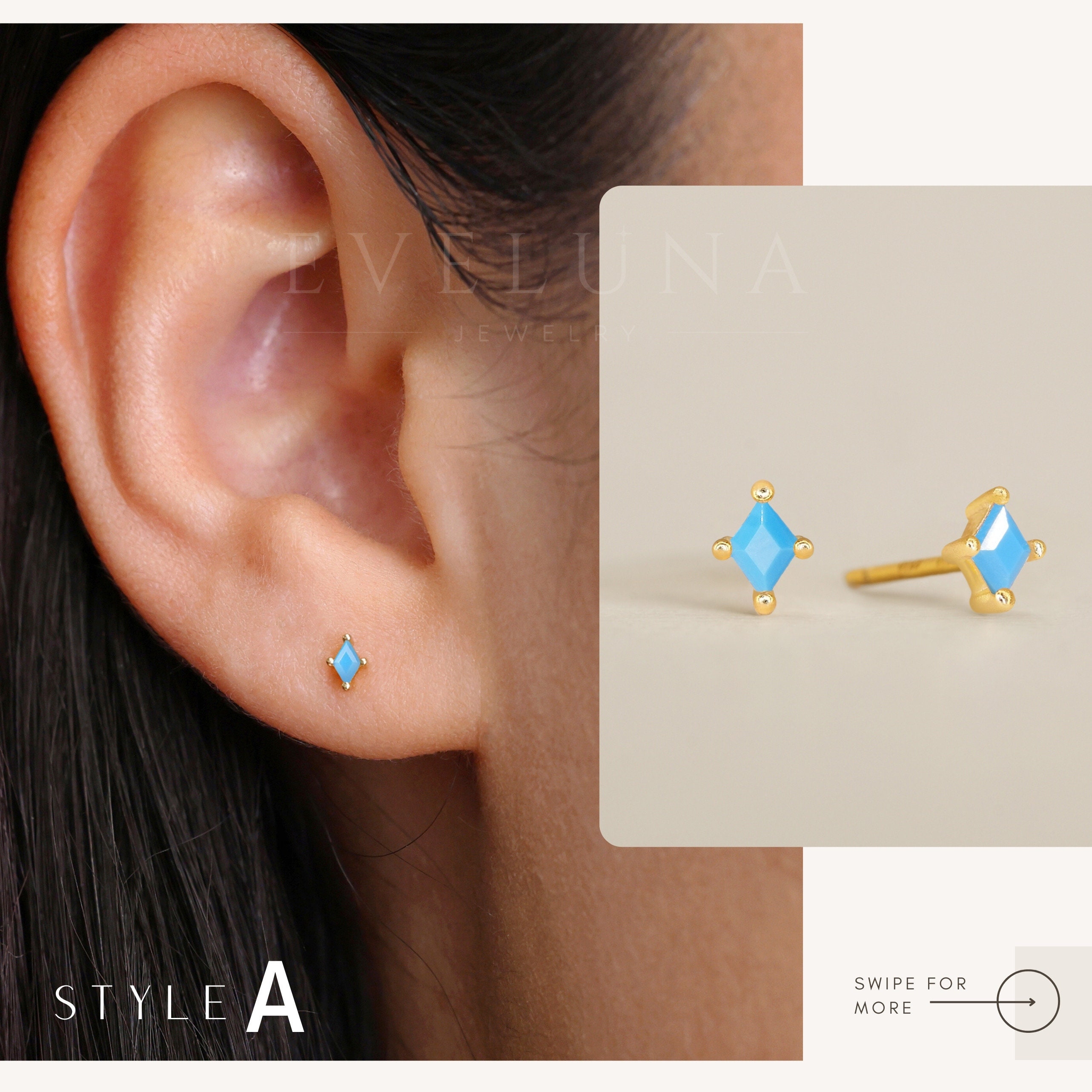 STUDS: Turquoise Dainty Stud Earrings • Turquoise Earrings • Gift for ...