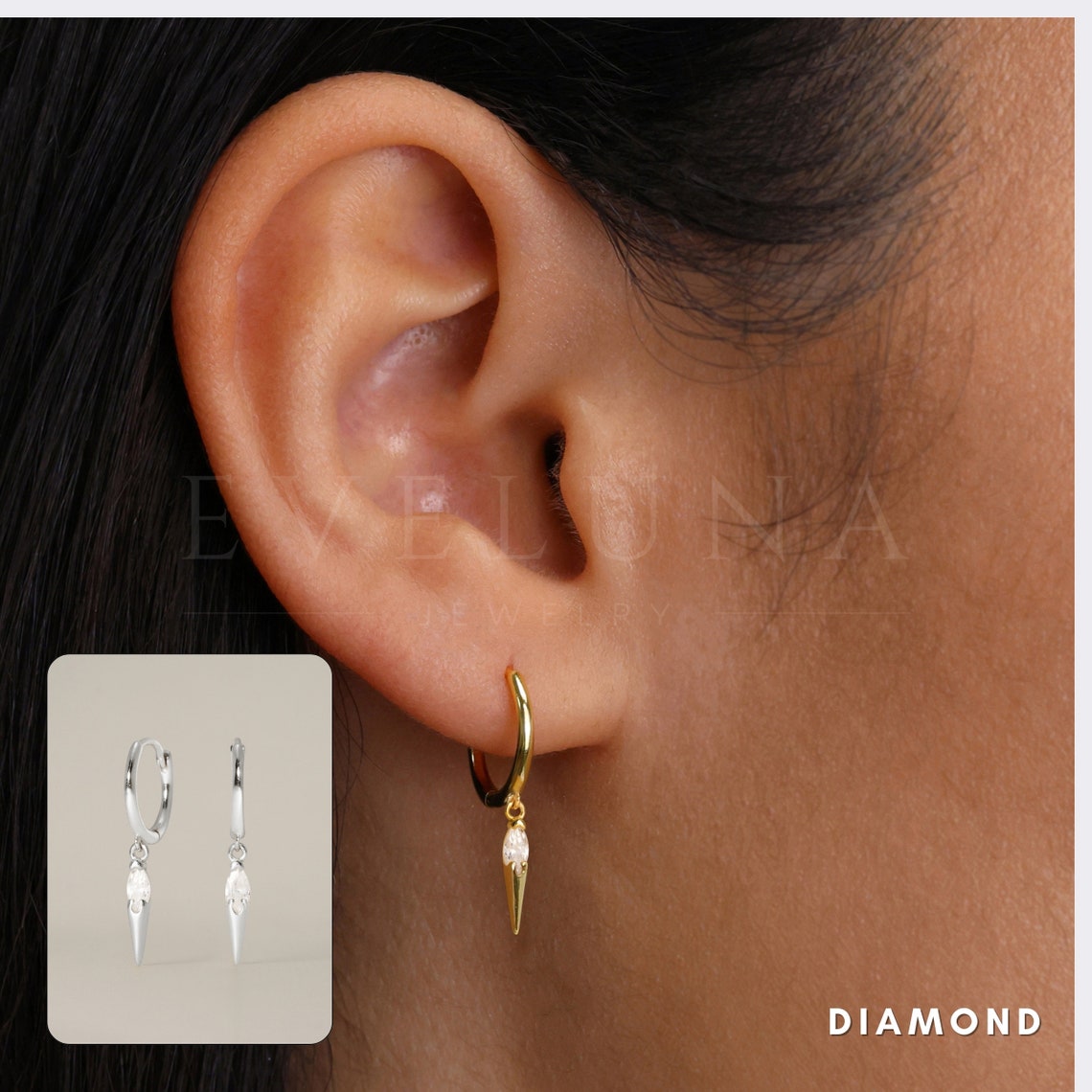 HOOPS: Diamond Dangle Spike Hoop Earrings • Diamond Earring ...