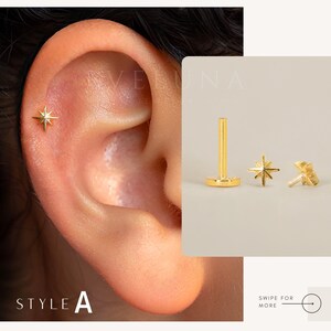 FLAT BACK: Tiny Celestial Star Flat Back Labret • Cartilage Stud ...
