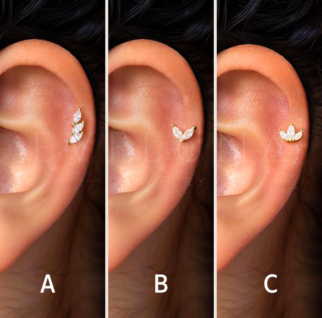 FLAT BACK: Marquise Flat Back Labret • Cartilage Stud • Helix Earring • Conch Piercing • Tragus ...