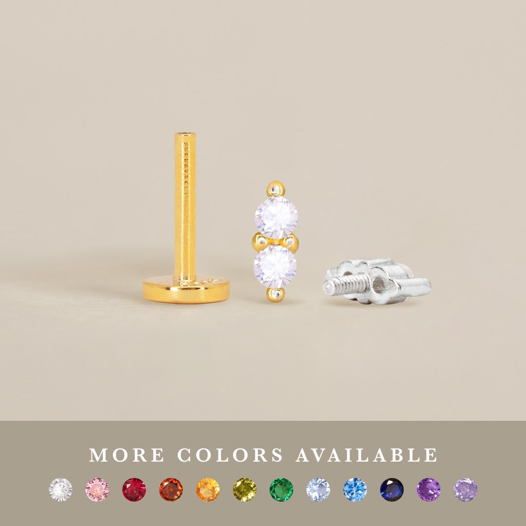 FLAT BACK: Diamond Double Flat Back Labret Cartilage Stud Helix Earring ...