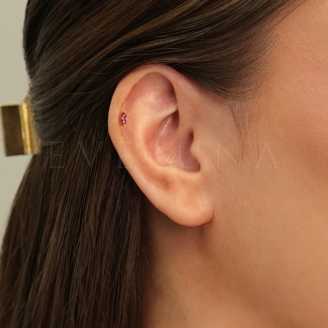 FLAT BACK: Ruby Flat Back Labret • Cartilage Stud • Helix Earring ...