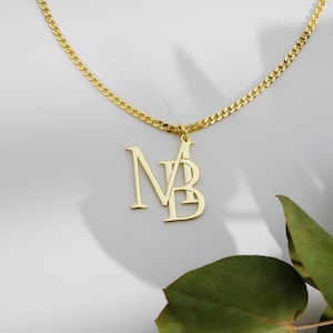 Interlocking Two Initials Necklace in 14K Gold, Double Letters Pendant ...