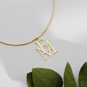 Interlocking Two Initials Necklace in 14K Gold, Double Letters Pendant ...