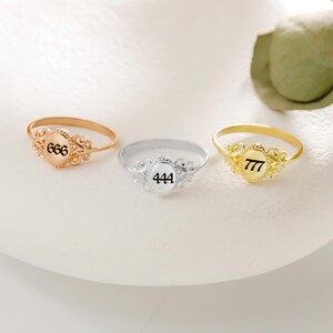 Sterling Silver Angel Number Signet Ring: Gothic Personalized Jewelry ...