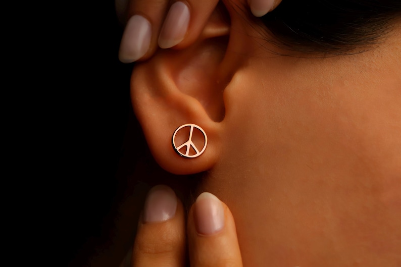 Sterling Silver Peace Sign Stud Earrings: Dainty Love Jewelry - Etsy