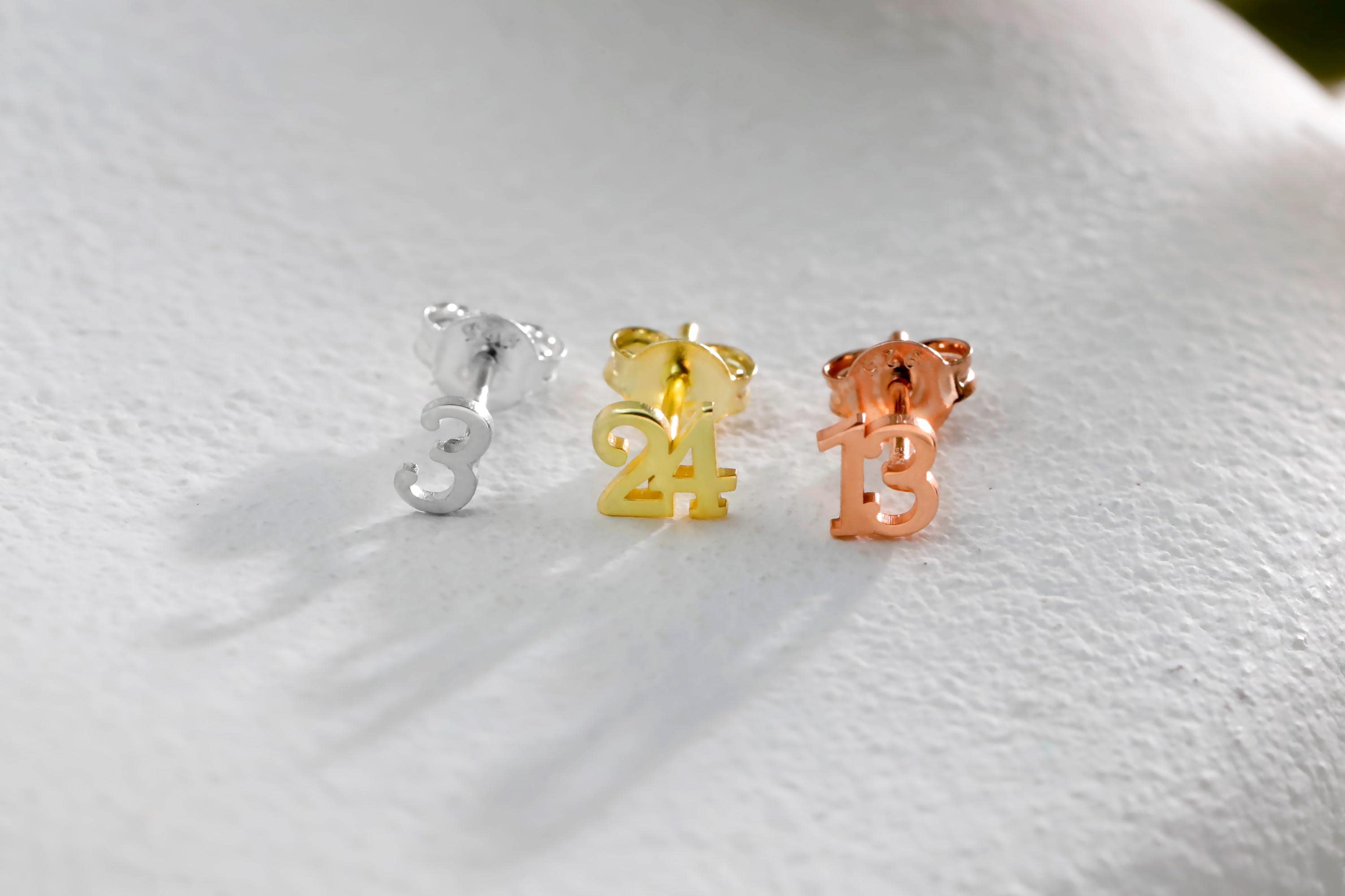 Gold Number Earrings: Sterling Silver Personalized Stud Jewelry - Etsy