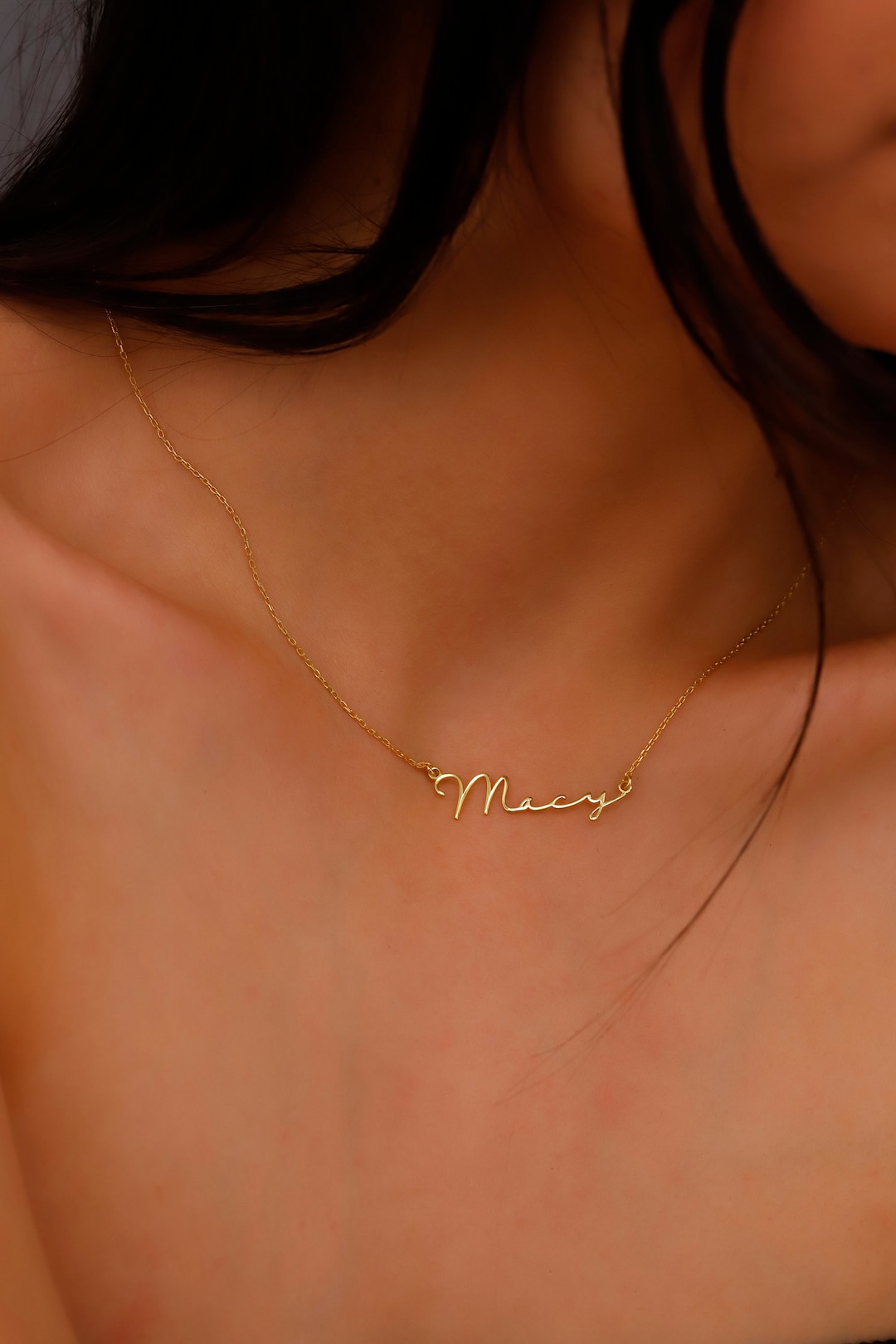 10K Solid Gold Name Necklace, Personalized Real Gold Name Necklace ...