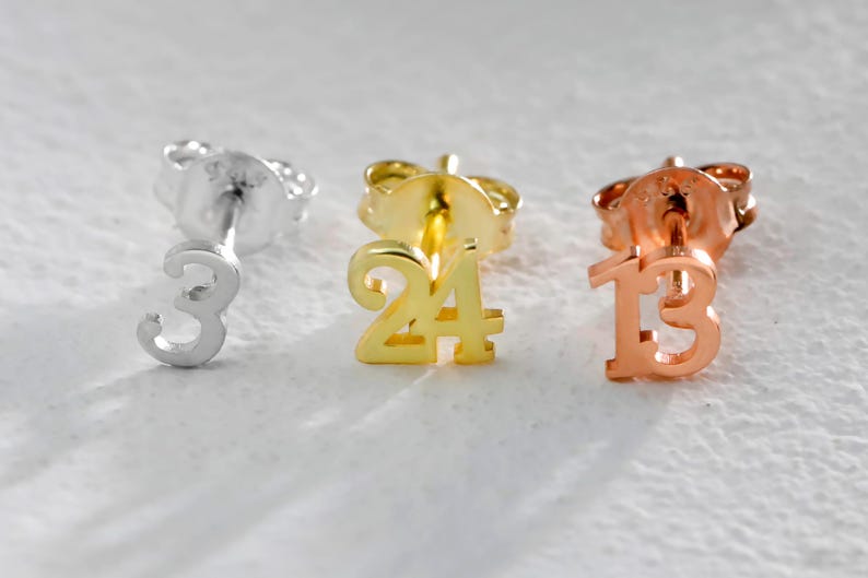 Gold Number Earrings: Sterling Silver Personalized Stud Jewelry - Etsy