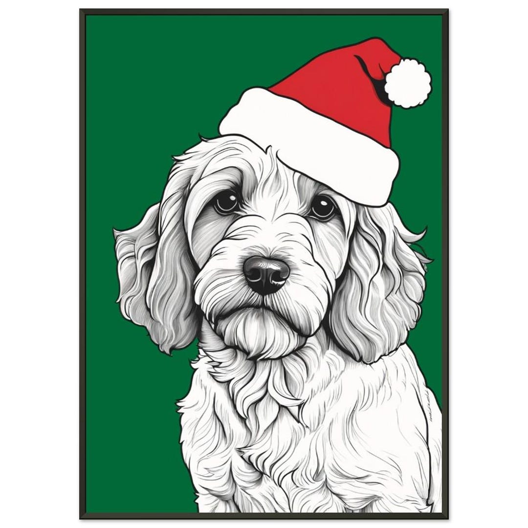 Cockapoo Christmas Art – Fun Line Art Poster With Santa Hat – Perfect ...